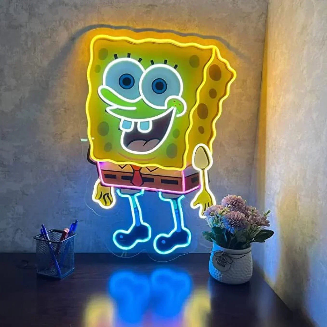 Spongebob Neon Sign UV Printed, 19 x 26 inches Yellow Neon for Kids ...