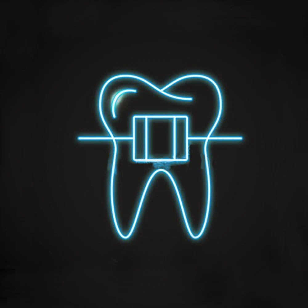 Neon Sign Dental Braces Icon In Line Style Orthodontics Equipment Tee ...