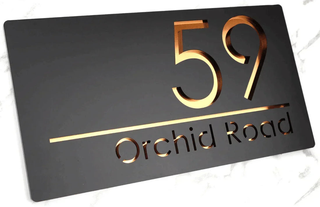 Laser Cut House Signs Matt Black & Gold Door Numbers Address Plaque N ...