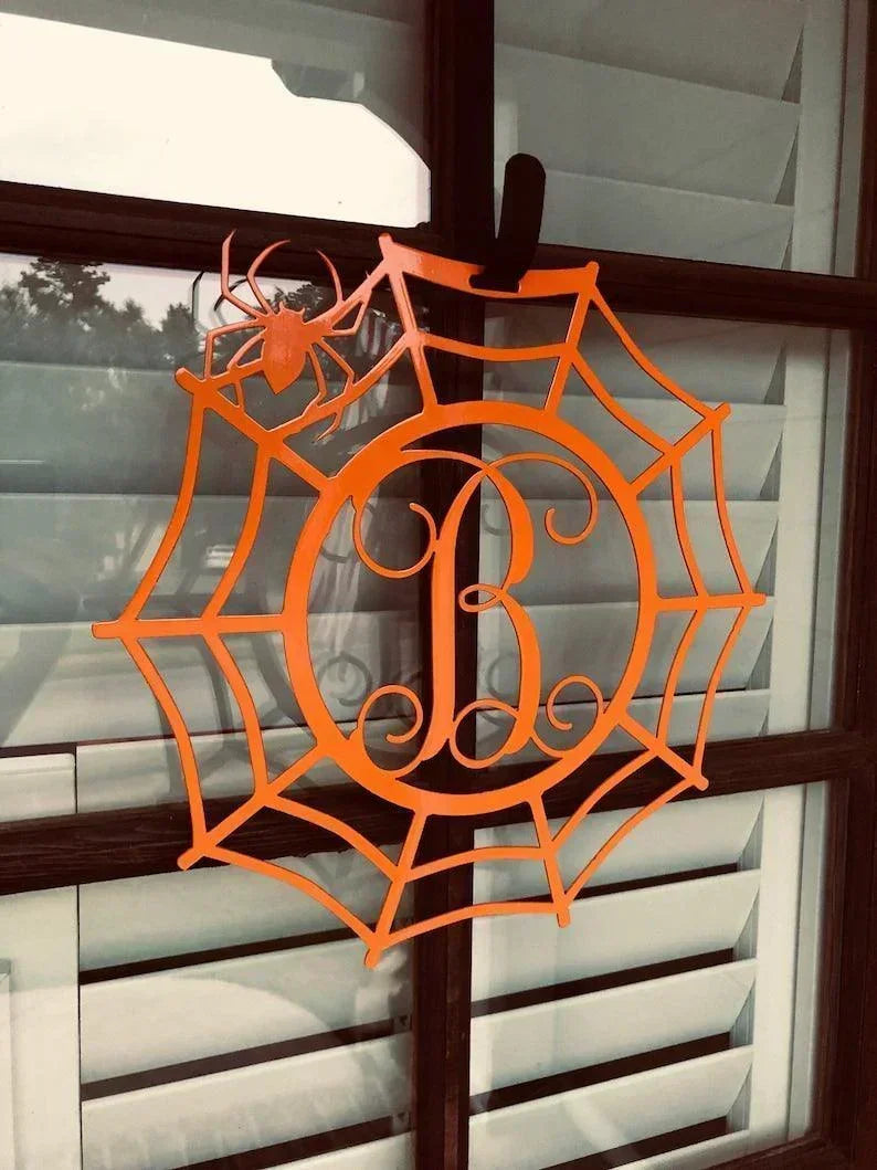 Spider web Custom Monogram Metal Sign, Halloween Door Hanger, Hallowee ...