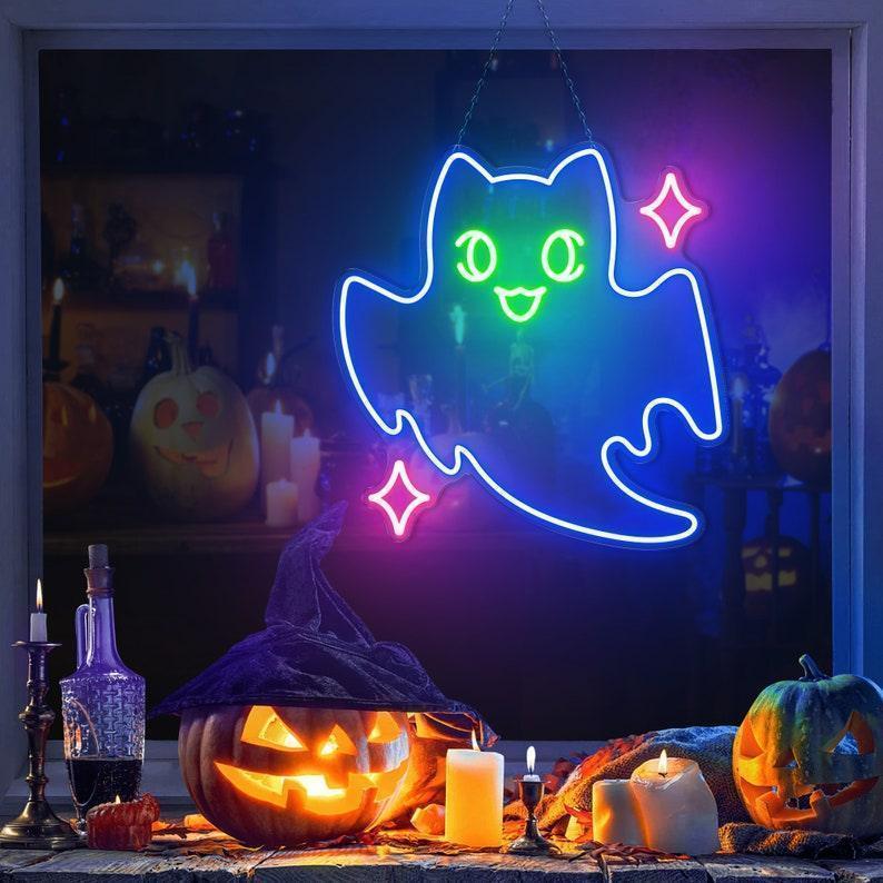 Ghost cat Neon sign, Boo Neon Sign, Ghost Neon, Cute Animal neon sign ...