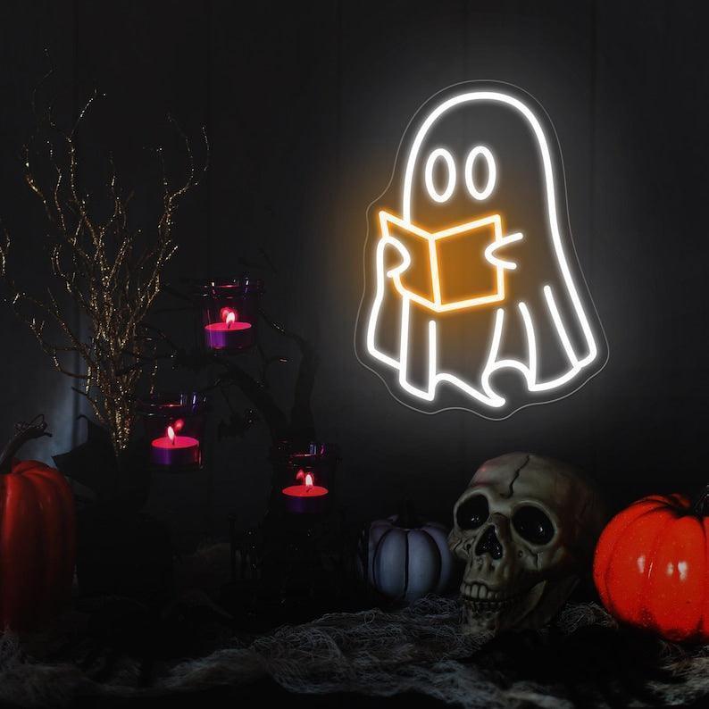 Ghosts Reading Neon Sign,Spooky Halloween Ghost Sign, Funny Ghosts Neo ...