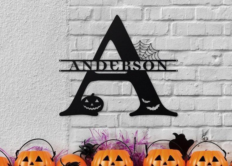 Halloween Monogram Metal Sign, Halloween Last Name Sign, Spooky Metal ...