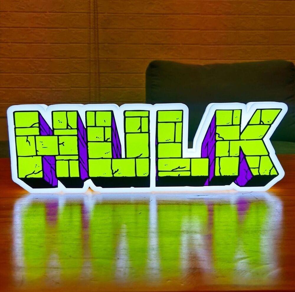 Incredible Hulk Vintage Logo LED Sign Dimmable & Powered by USB 3D Lig ...