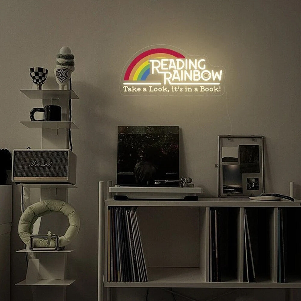 Reading Rainbow Neon Sign Take A Look It's in A Book Reading Room Sign ...
