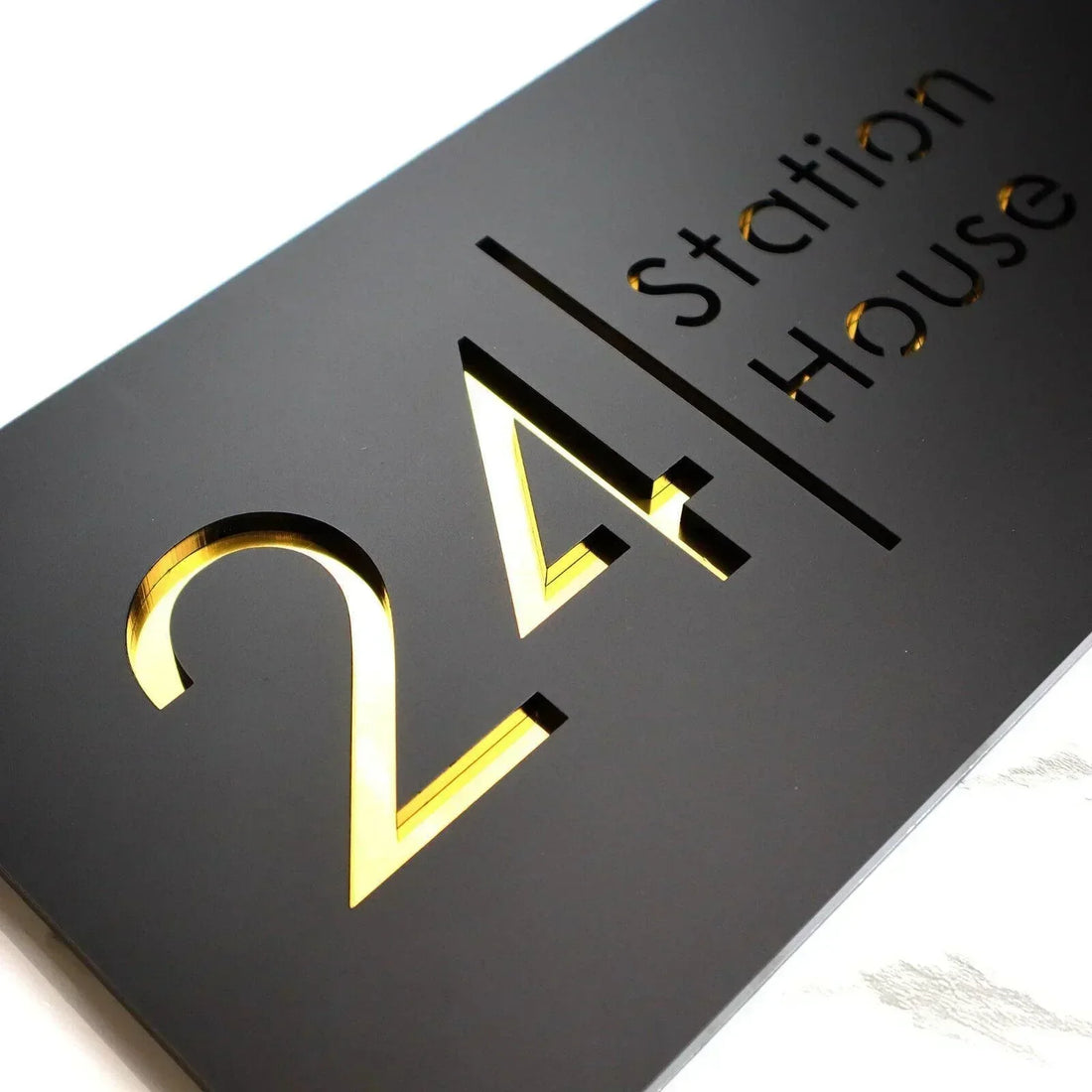 Laser Cut House Signs Matt Black & Gold Door Numbers Address Plaque N ...